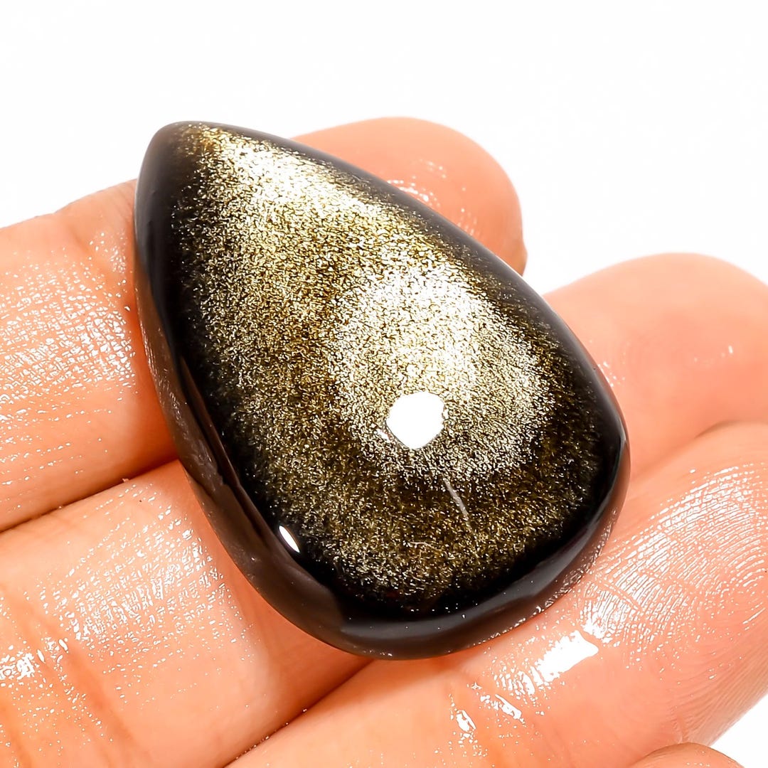Natural Golden Sheen Obsidian Pear Shape Cabochon Loose Gemstone for ...