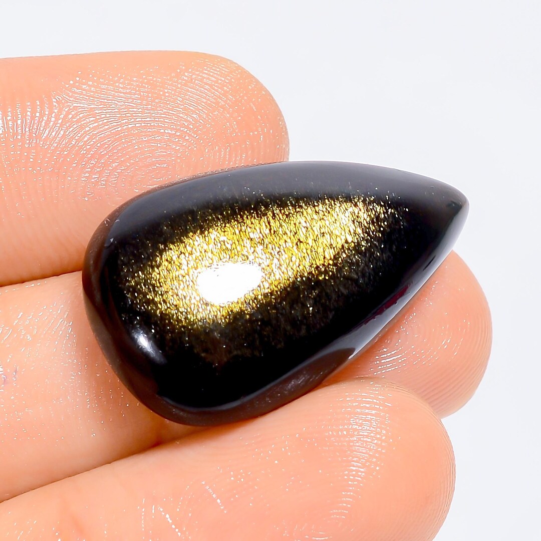 Natural Golden Sheen Obsidian Pear Shape Cabochon Loose Gemstone for ...