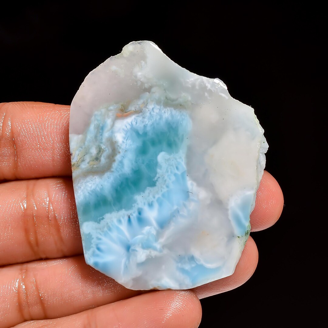 Natural Raw Larimar Slice Both Side Polished Raw Pectolite Palm Slab ...