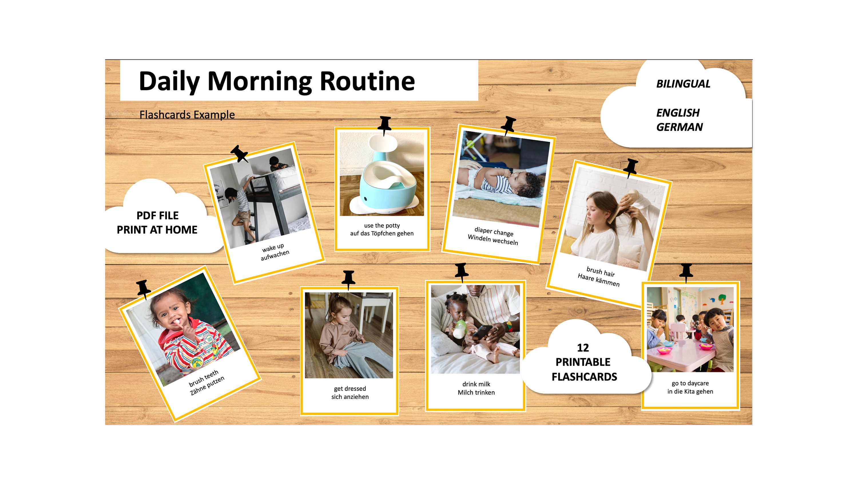 Bilingual Montessori Morning Routine Cards for Kids With Real Pictures ...