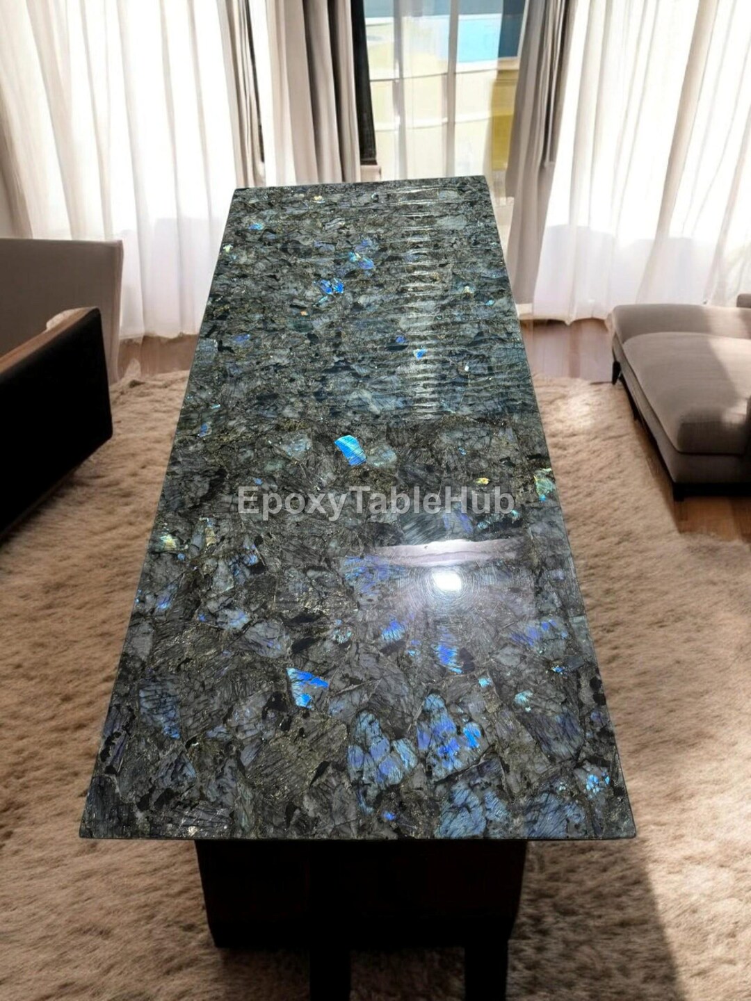 Office Ocean Blue Agate Dining Table, Blue Agate Slab Dining Table ...