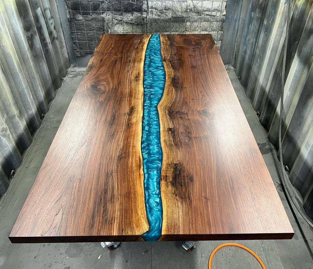 River Resin Table , Epoxy Wood River Table, Live Edge Resin Dining ...