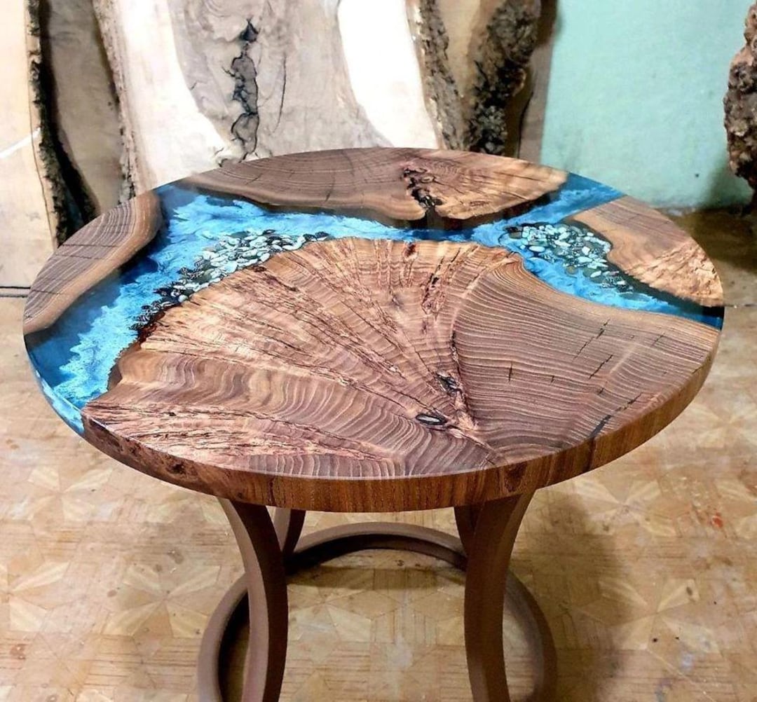 Handmade Round Ocean Resin Table: Live Edge Coastal Coffee Table - Etsy
