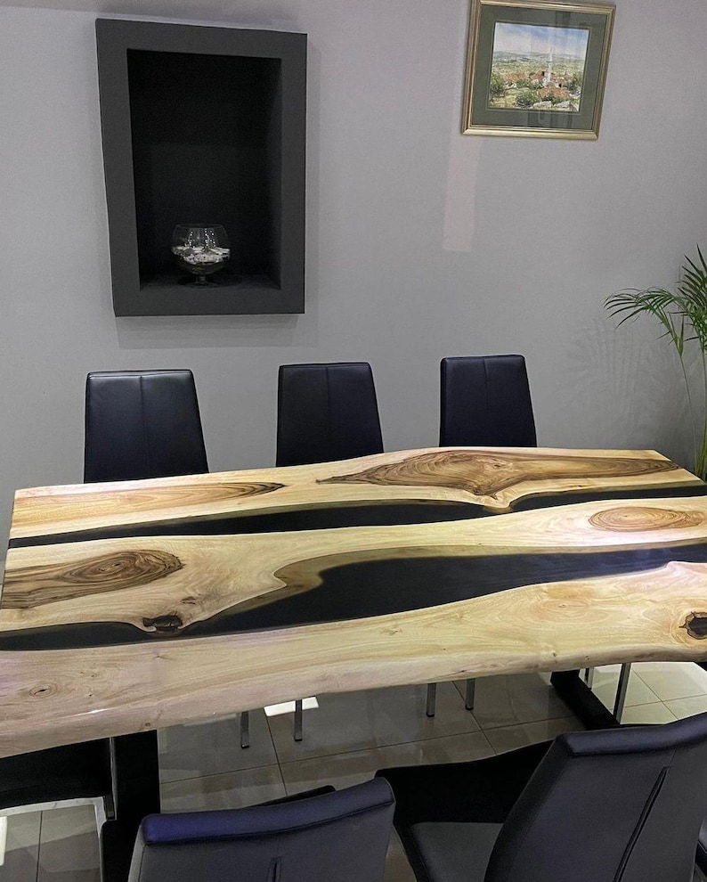 Handmade Live Edge Epoxy River Dining Table: Rustic Modern Wood & Resin ...