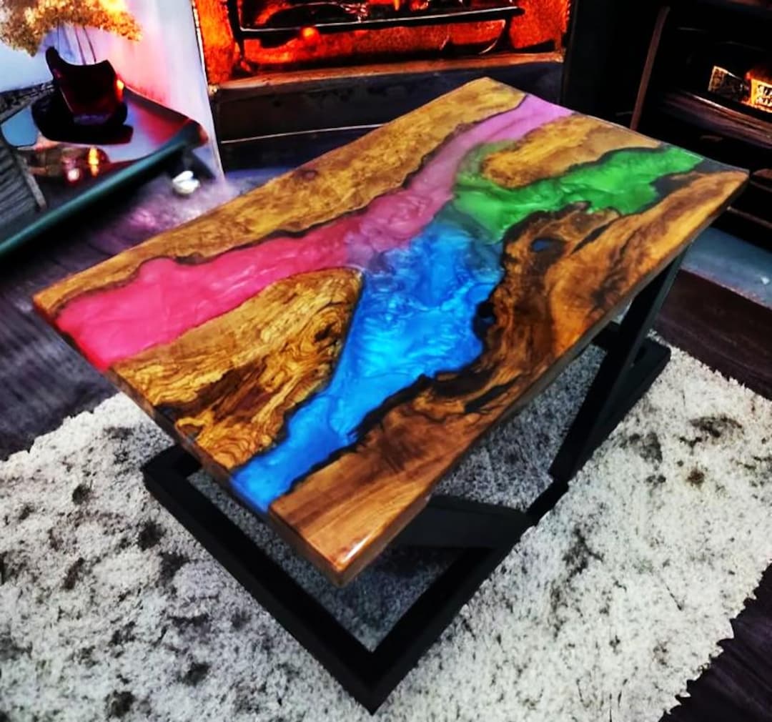 Handmade Epoxy River Dining Table: Live Edge Wood, Modern Rustic ...