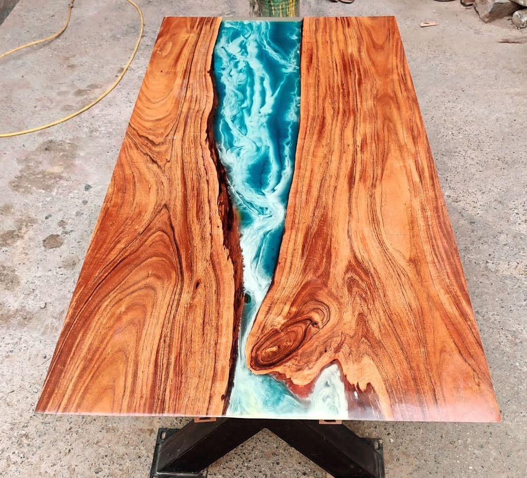 Handcrafted Live Edge Wood River Table: Epoxy Resin Coffee or Dining ...