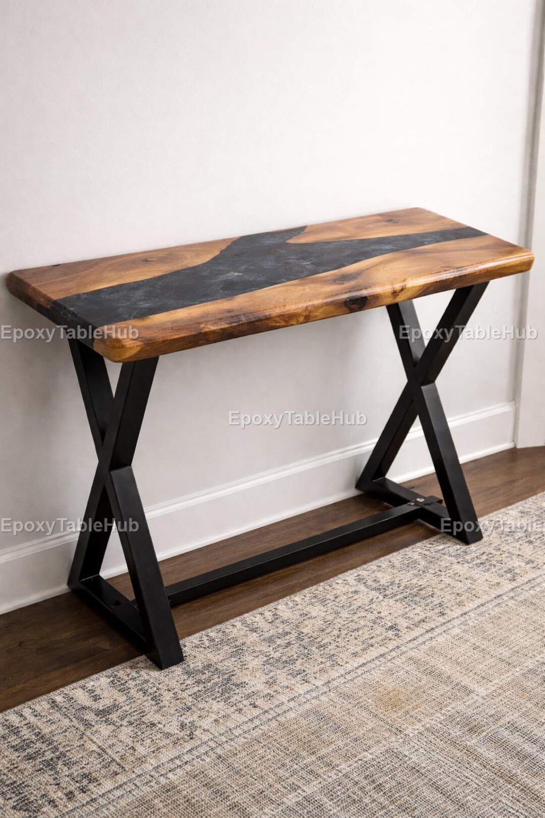 Live Edge Walnut Epoxy River Console Table Black Resin Entryway Table ...