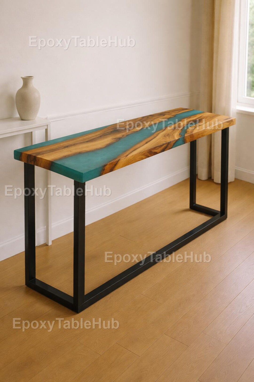 Live Edge Epoxy River Console Table Teal Resin Wood Sofa Table | Modern ...