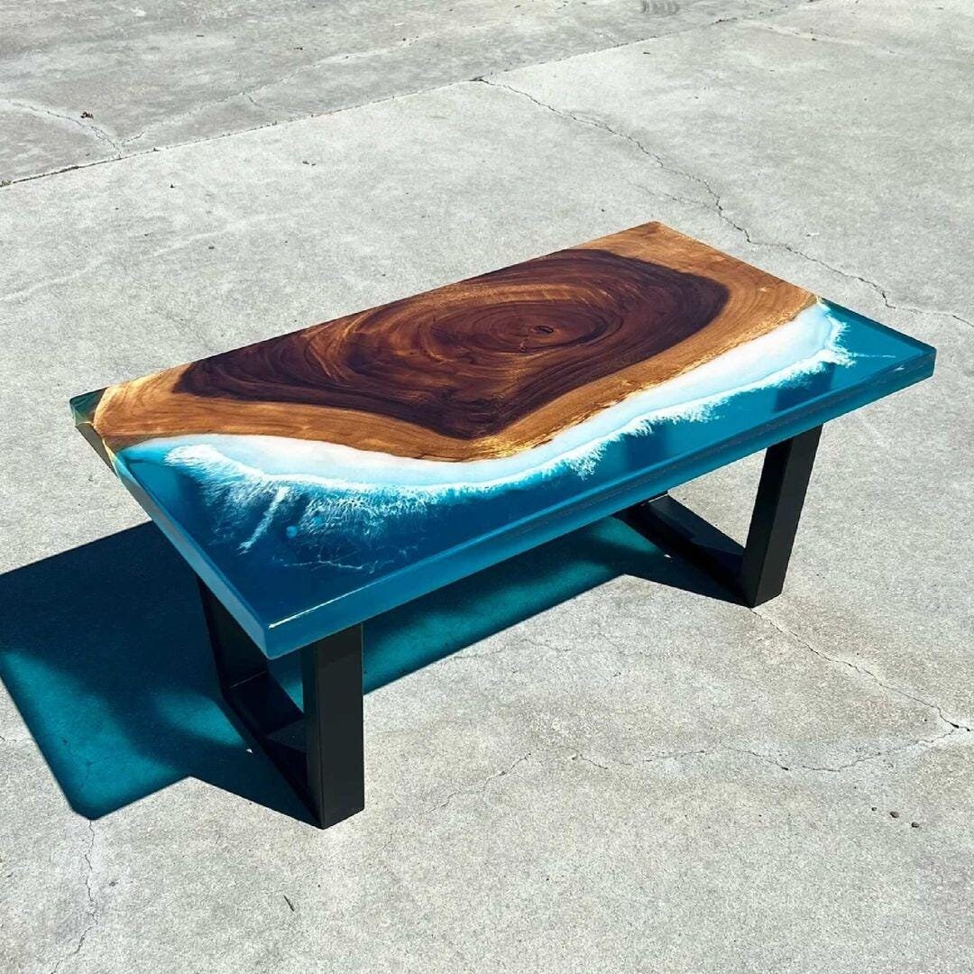 Ocean Resin Table, Epoxy Resin Beach Table Handmade Coastal Table ...