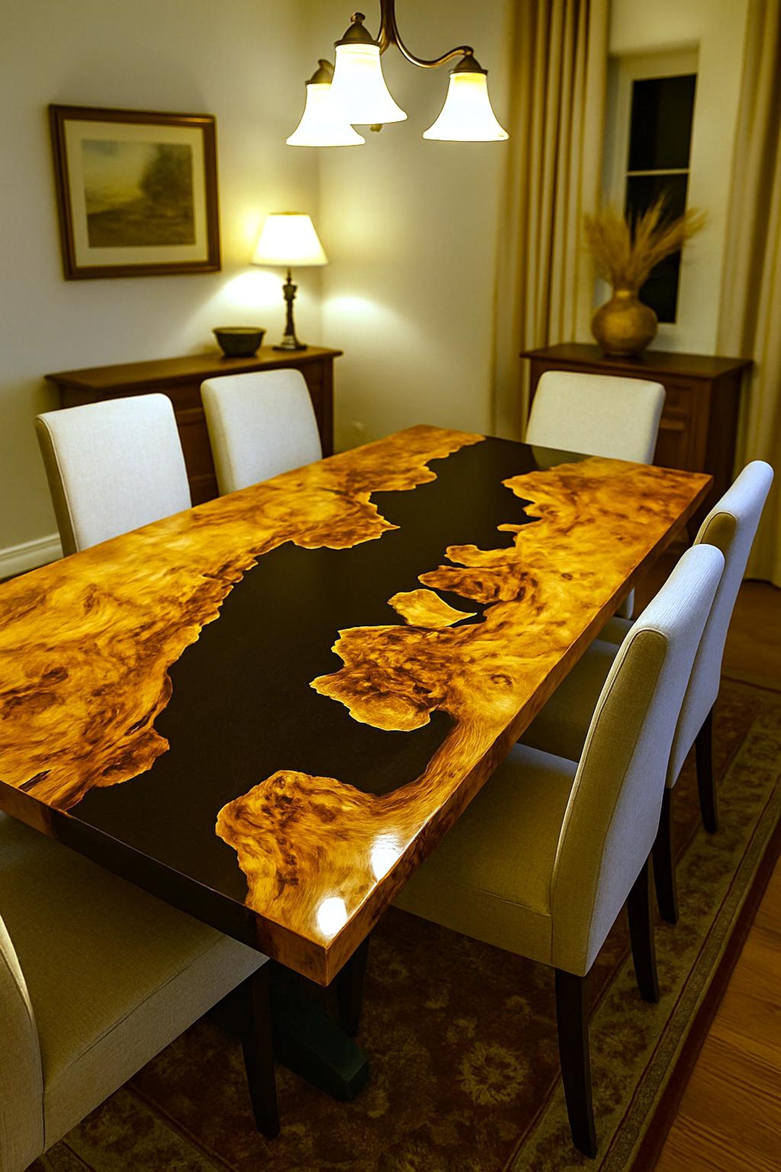 Black Epoxy Dining Table: Live Edge Wood & Resin, Custom Handmade - Etsy