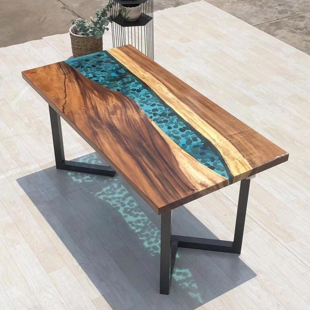 River Resin Table , Epoxy Wood River Table, Live Edge Resin Dining ...
