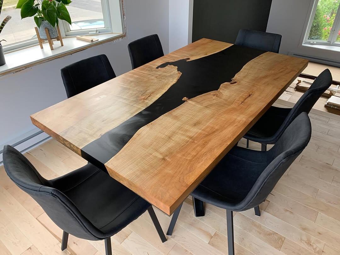 Handcrafted Live Edge Wood River Table: Epoxy Resin Dining or Coffee ...