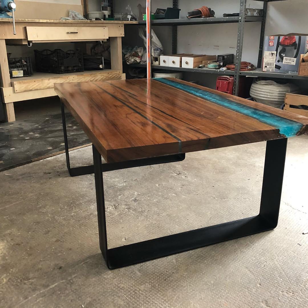 Walnut Live Edge Epoxy River Dining Table: Custom Natural Wood - Etsy