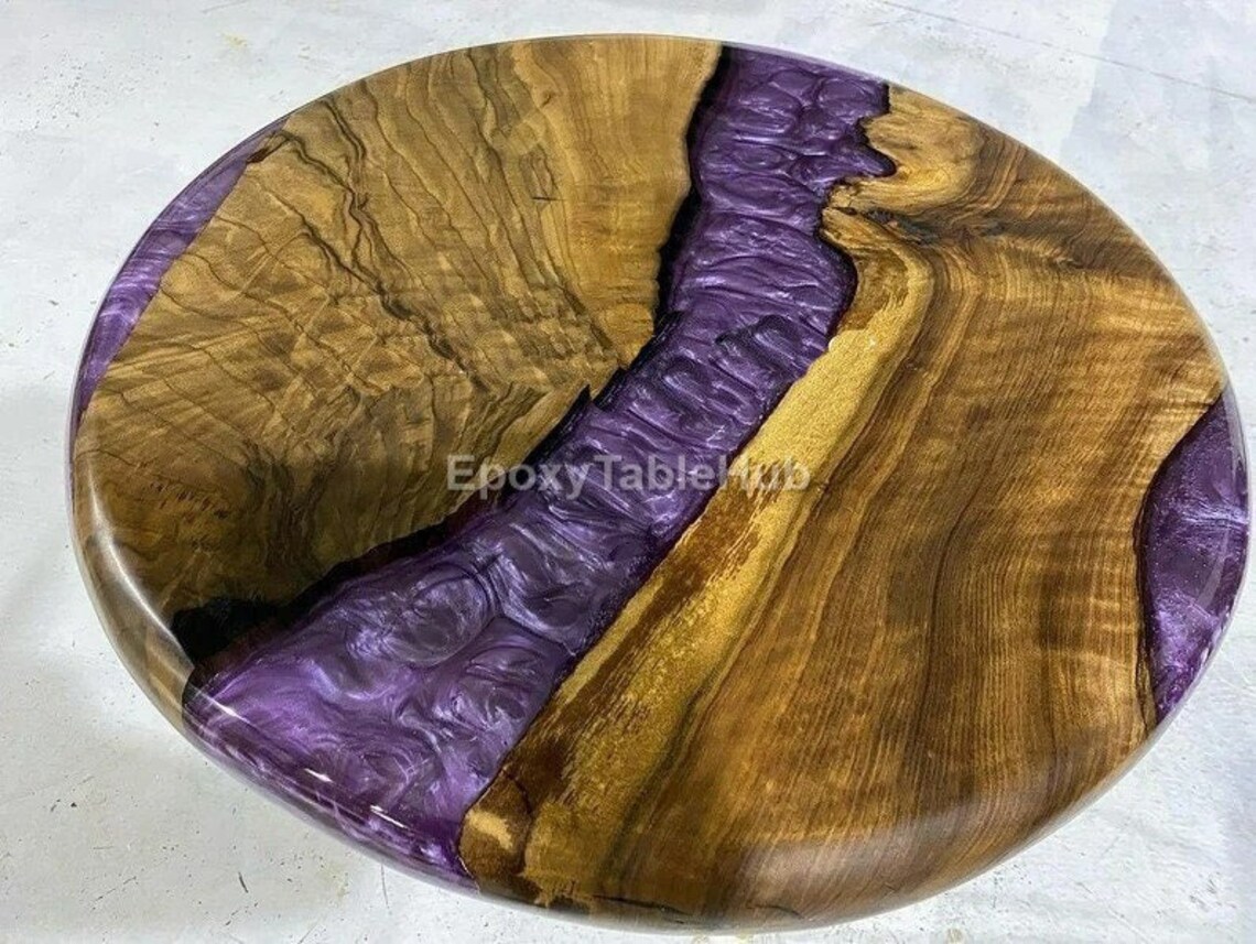 Handmade Live Edge Wood River Table: Round Epoxy Resin Coffee or Dining ...