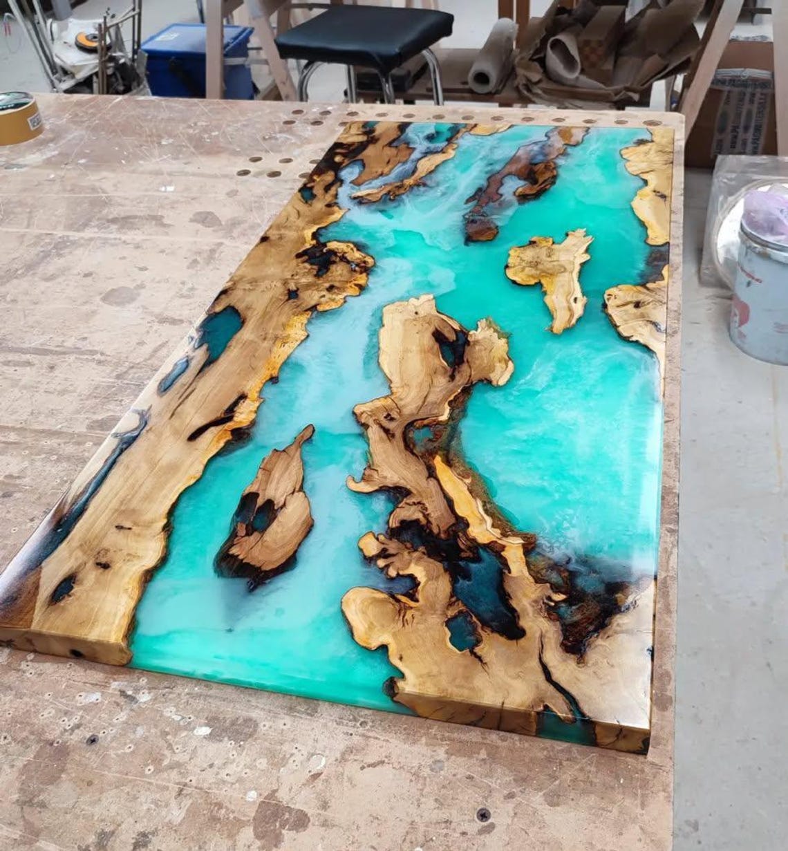 Handmade Live Edge Epoxy River Dining Table: Custom Wood & Resin - Etsy
