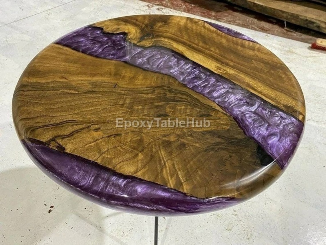 Handmade Live Edge Wood River Table: Round Epoxy Resin Coffee or Dining ...