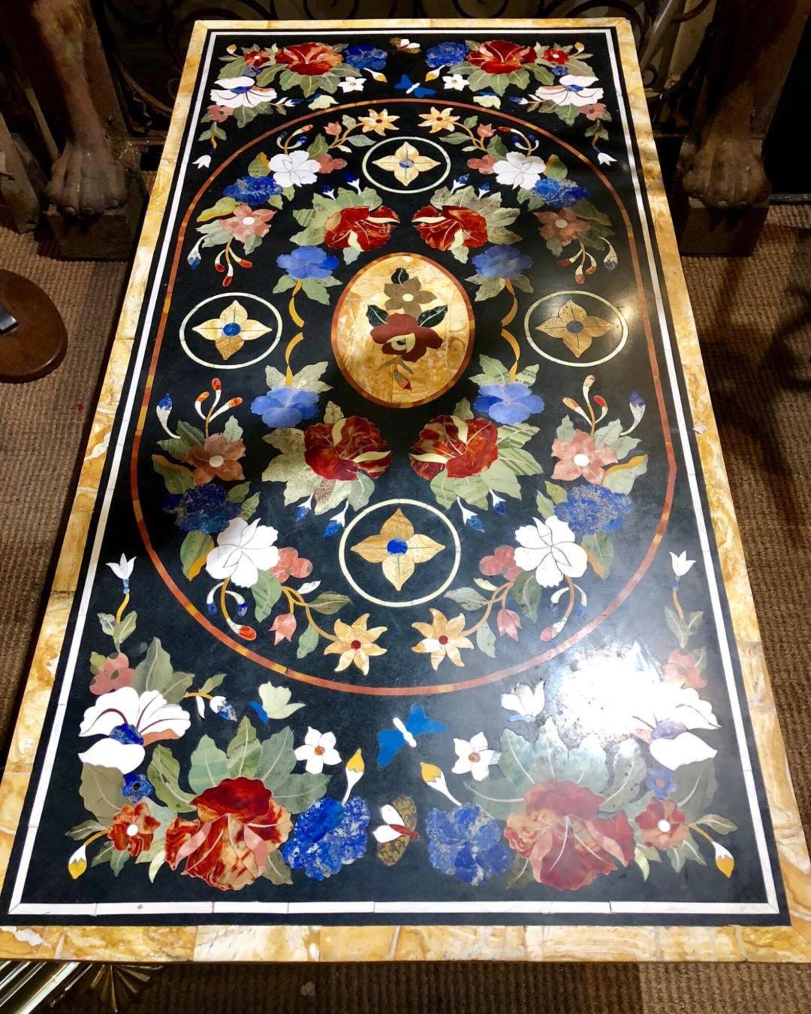 Luxury Black Marble Inlay Table With Multi-color Floral Design ...