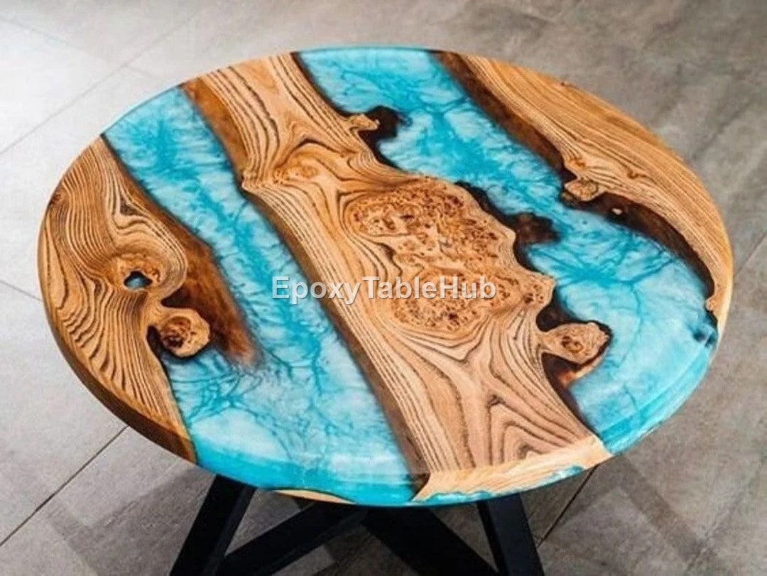 Live Edge Walnut Epoxy River Table: Round Wood Slab Side Table - Etsy