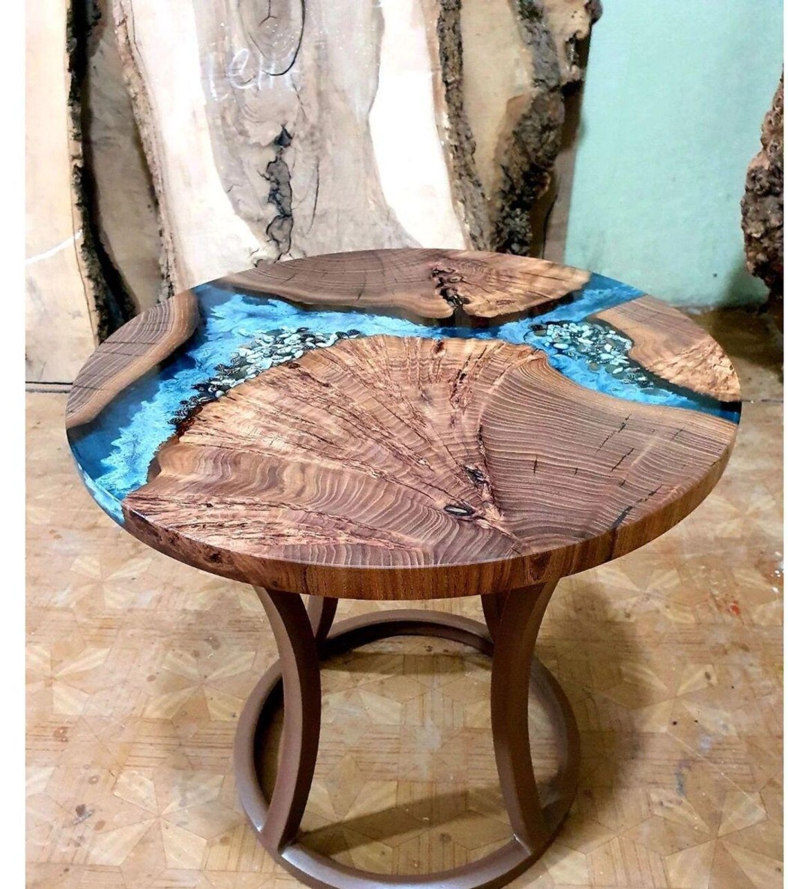 Handmade Round Ocean Resin Table: Live Edge Coastal Coffee Table - Etsy