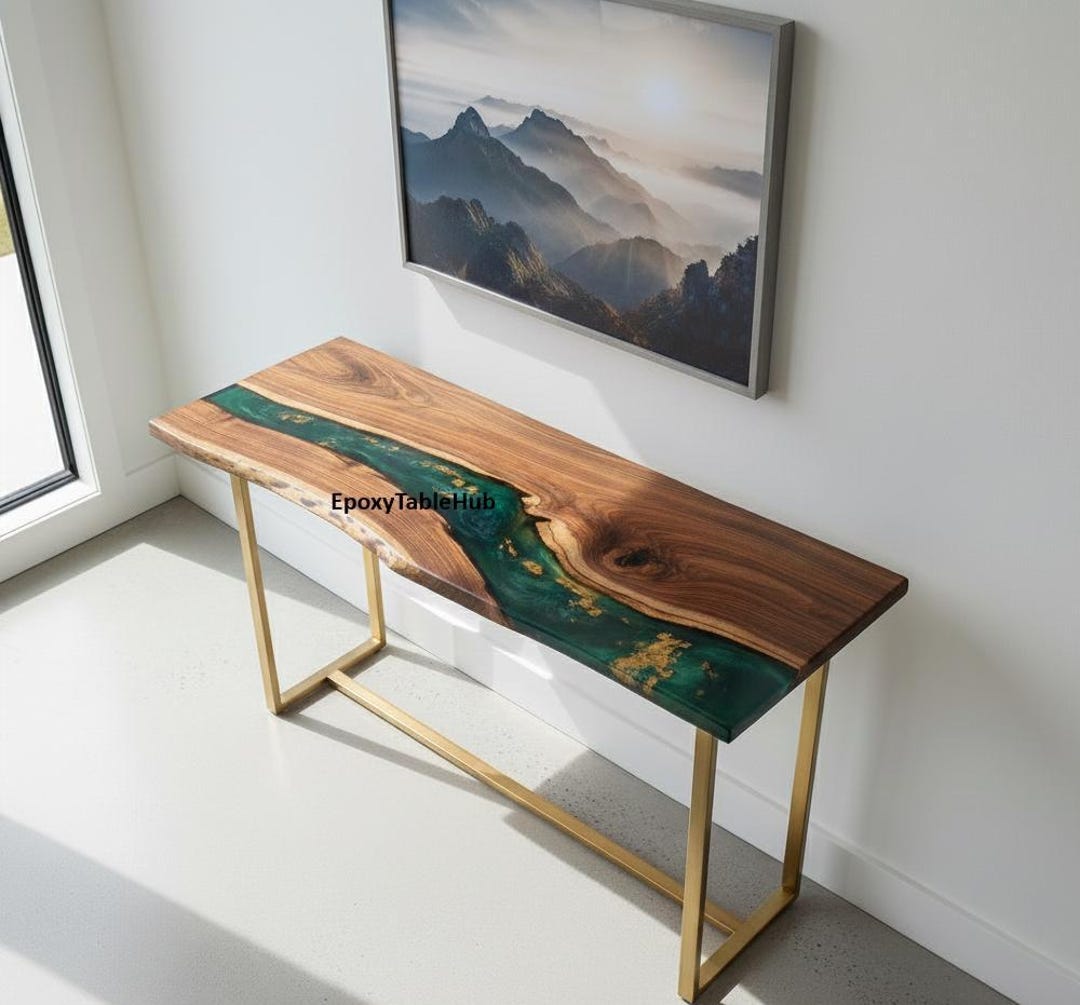Handmade Blue Epoxy River Console Table | Live Edge Wood Entryway Table ...
