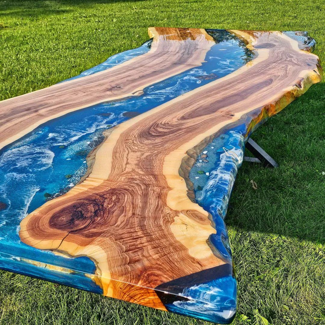 Custom Live Edge River Dining Table: Modern Rustic Resin Art - Etsy