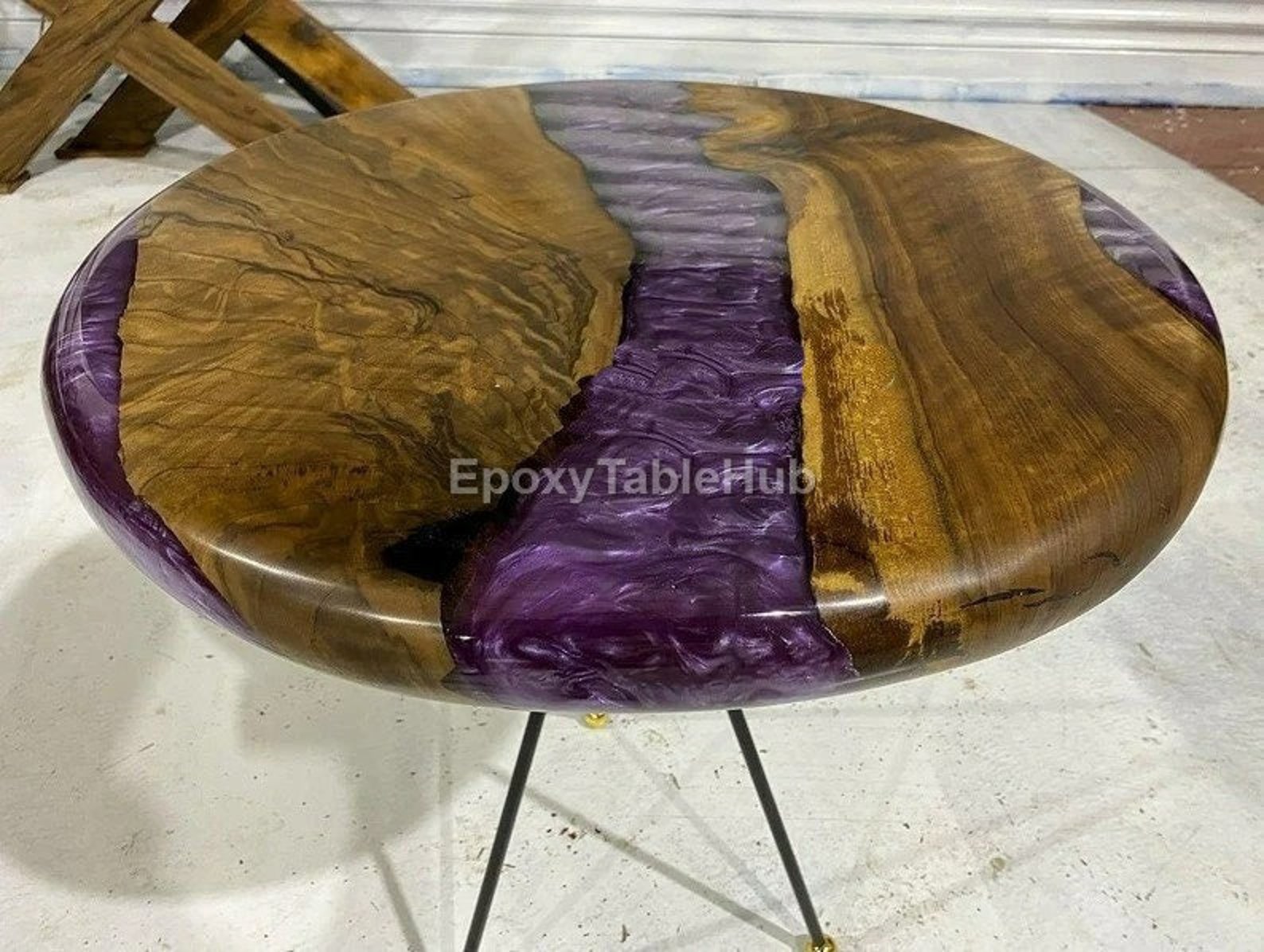 Handmade Live Edge Wood River Table: Round Epoxy Resin Coffee or Dining ...