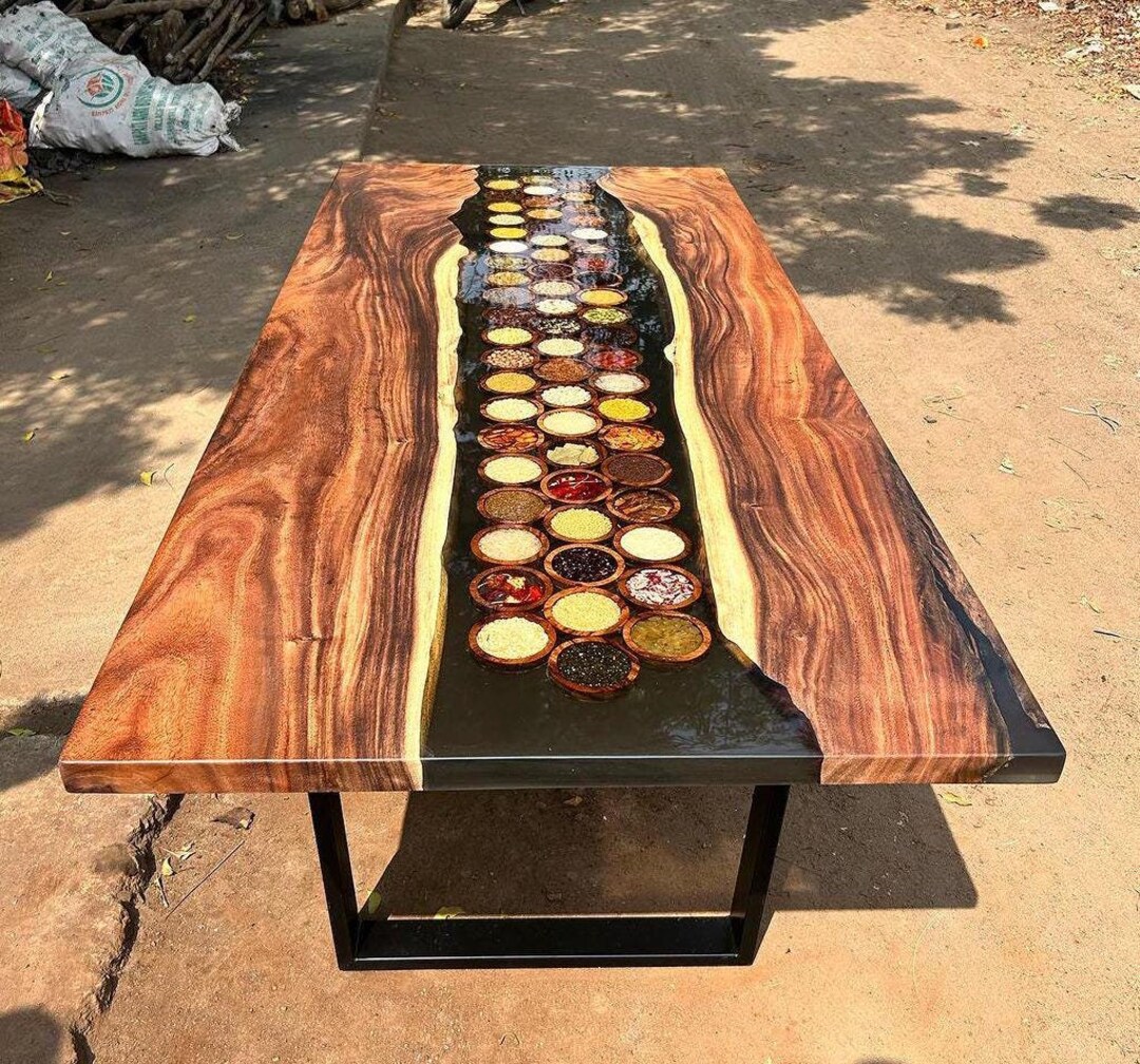 Handcrafted Live Edge Wood River Table: Epoxy Resin Dining or Coffee ...