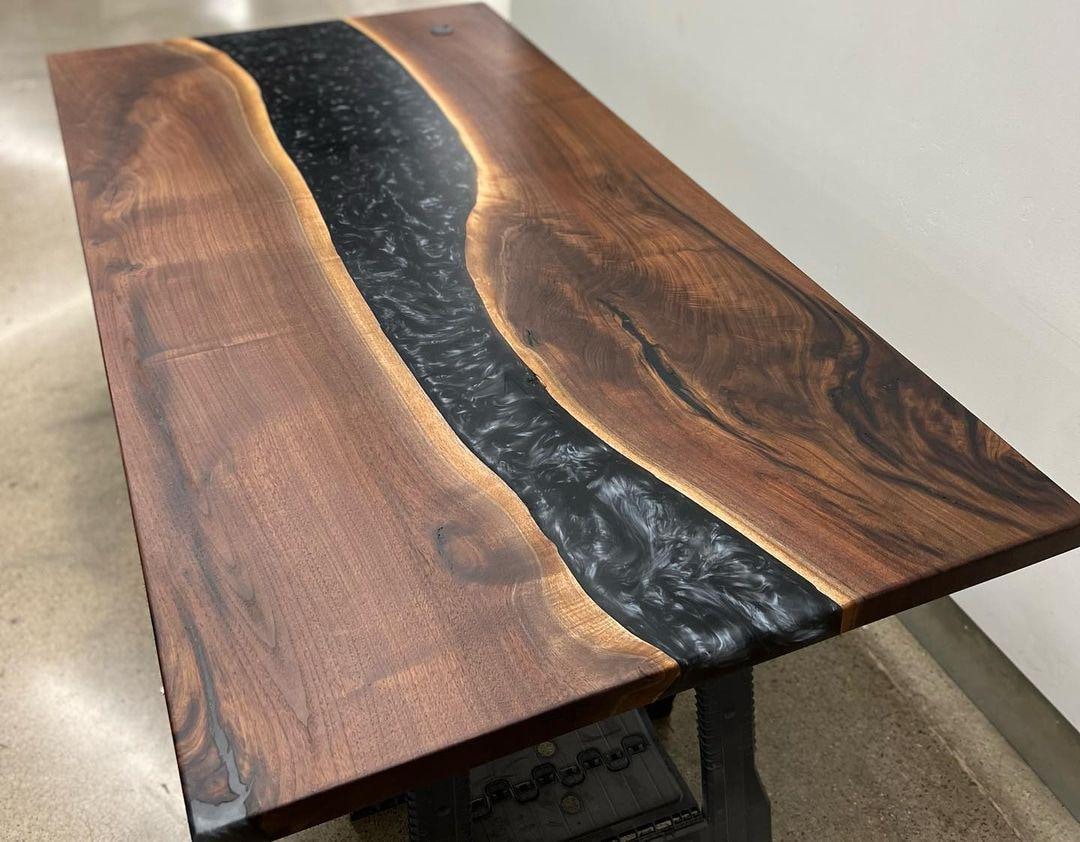 Handmade Walnut Tree Epoxy River Dining Table: Live Edge Resin Wood - Etsy