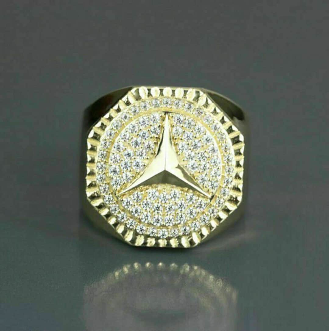 Engagement Men's Ring Mercedes Benz Ring 14K Yellow Gold - Etsy