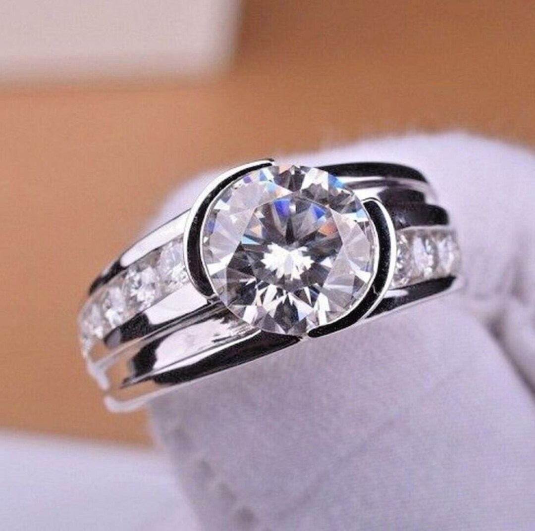 Men's Engagement Ring, Men's Ring, Personalized Gift, 14k White Gold ...