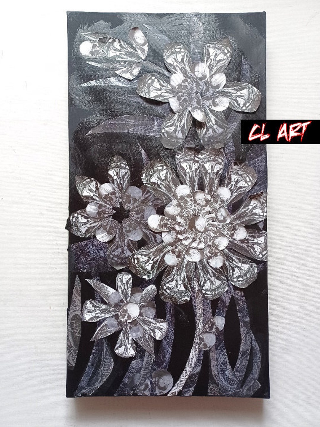 Death Flowers 1 Collage Drawing Acrylic Skulls Flowers Unique Canvas ...