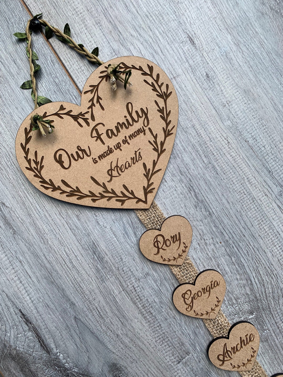 Personalised Engraved Wooden Family Heart Plaque Sign Wall Hanging Gift ...