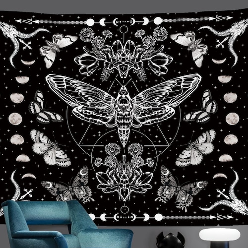 Moth Tapestry Trippy Wall Hanging Mushroom Tapestries moon - Etsy
