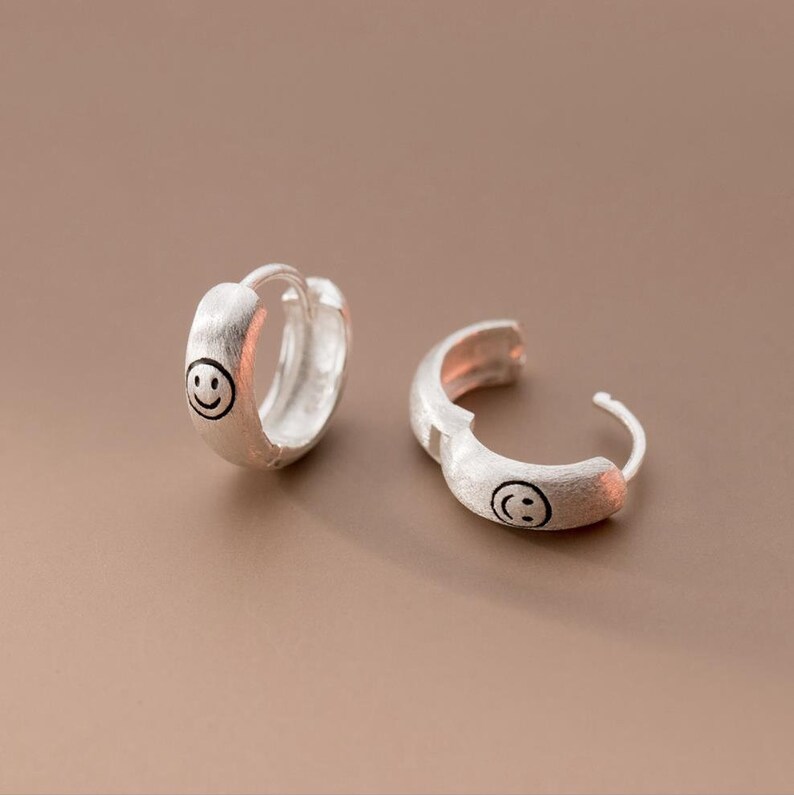 Smiley Hoops, Enamel Hoops, Happy Face Earrings, Silver Earrings, Gold ...