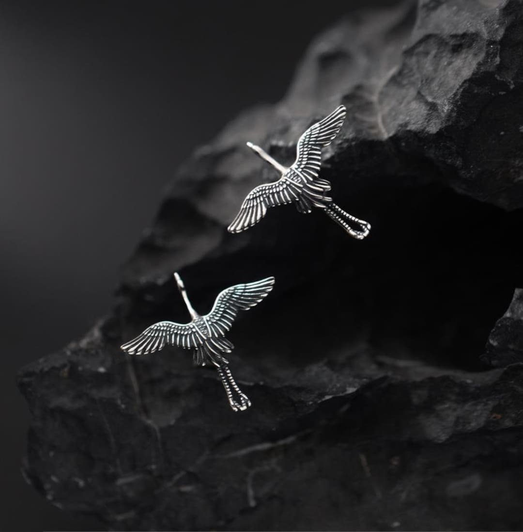 Crane Bird Earring,japanese Sterling Silver Earring,flying Bird ...