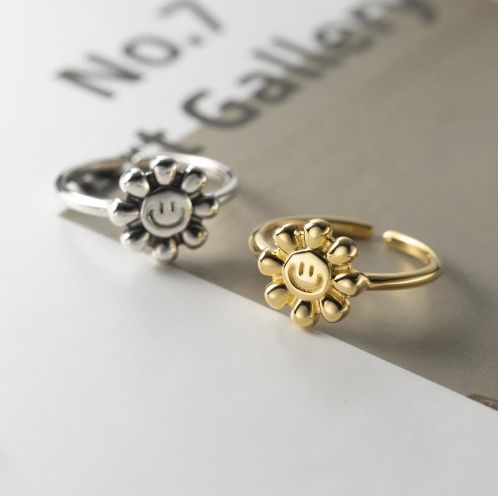 Silver Smiley Face Ring Stackable Rings Smile Face Ring - Etsy