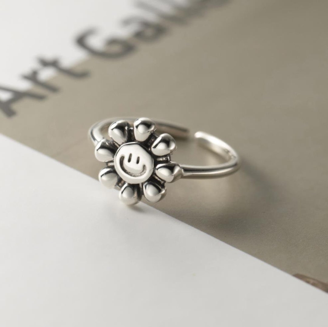 Silver Smiley Face Ring Stackable Rings Smile Face Ring - Etsy