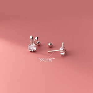 925 Sterling Silver Rabbit Bunny Ears Stud Earrings, Cute Zircon Rabbit ...