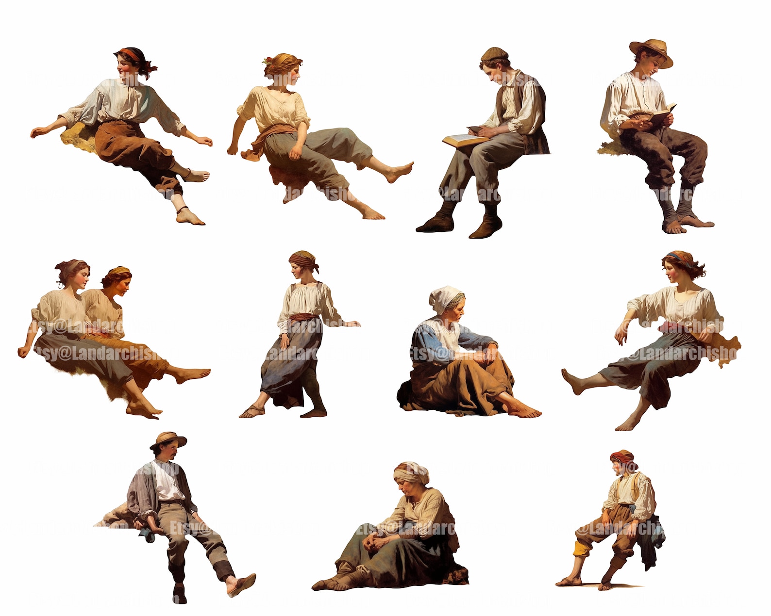 11 Flat People Cutout Art Oil Painting Style, Renaissance, Middle Age ...