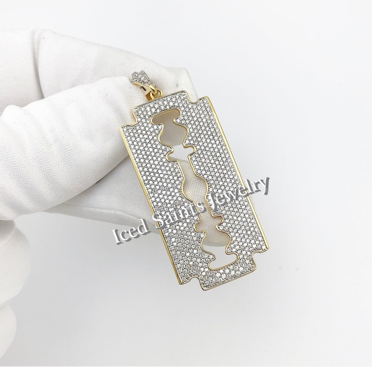 Razor Blade Diamond Pendant / Baby Size Razor Blade Moissanite Diamond ...