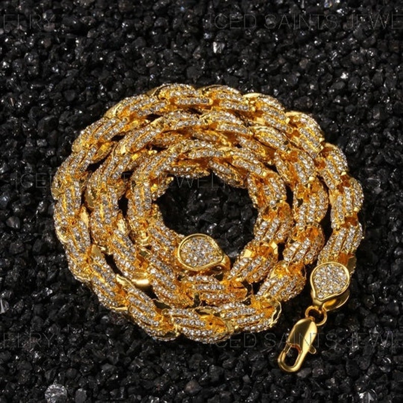 Thick Iced Out Rope Chain/ Thick Moissanite Diamond Rope Chain/ Hip Hop ...