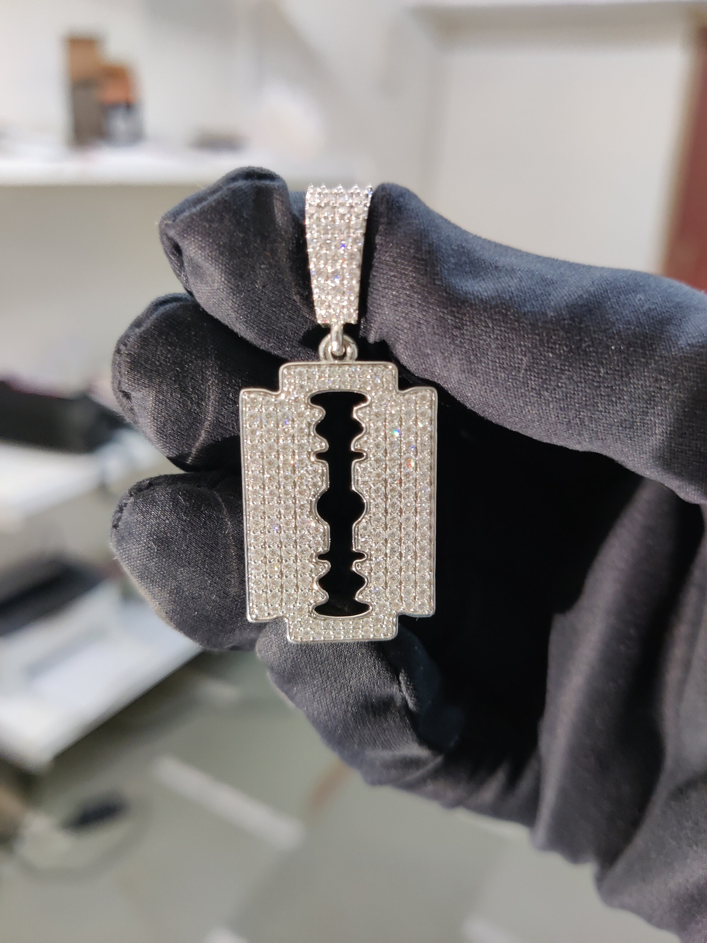 Razor Blade Diamond Pendant / Baby Size Razor Blade Moissanite Diamond ...