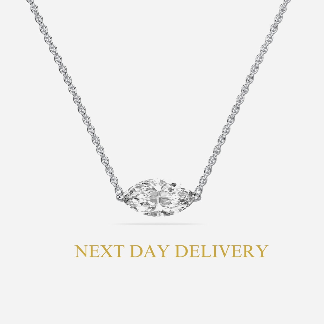 Marquise East West Prong Solitaire Necklace Wedding Pendant, 14K White ...