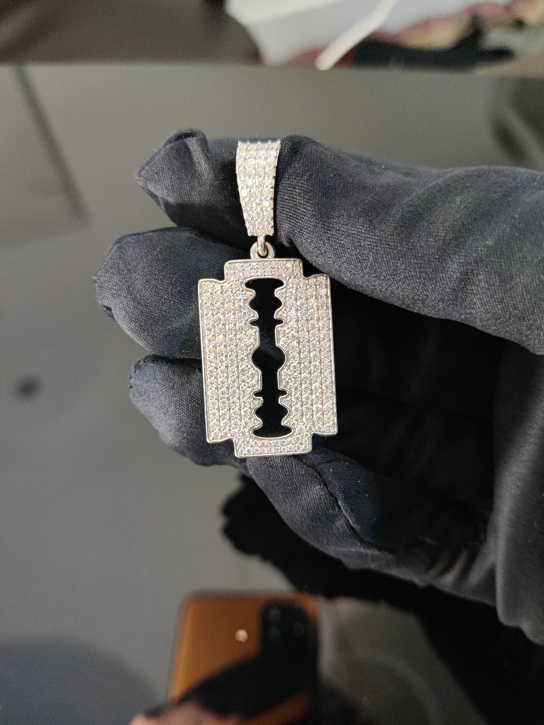 Razor Blade Diamond Pendant / Baby Size Razor Blade Moissanite Diamond ...