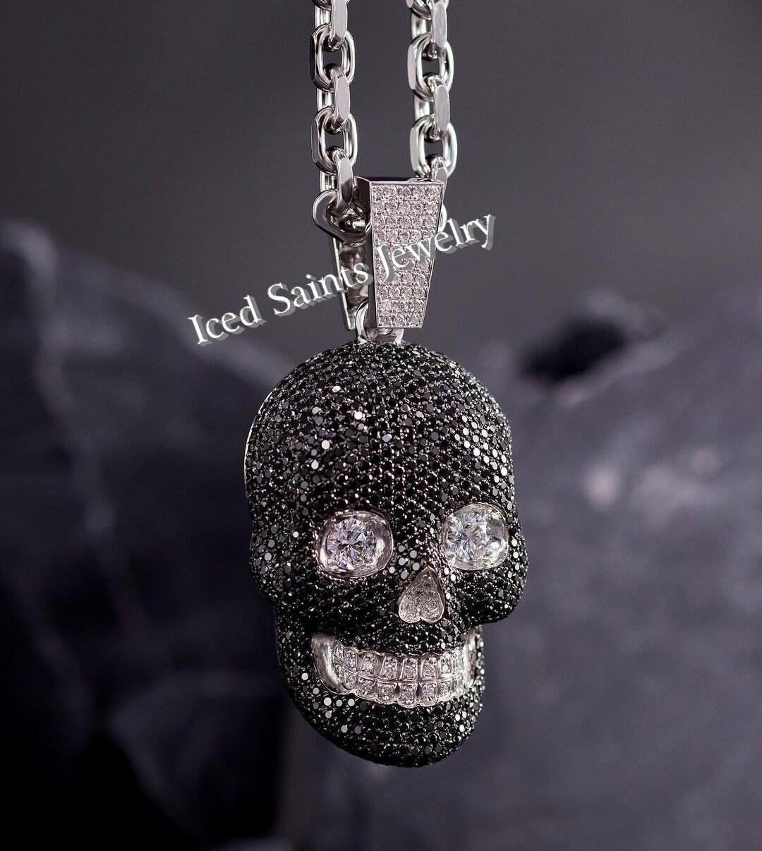 VVS Black Diamond Skull Face Pendant/ Black Skull Moissanite - Etsy