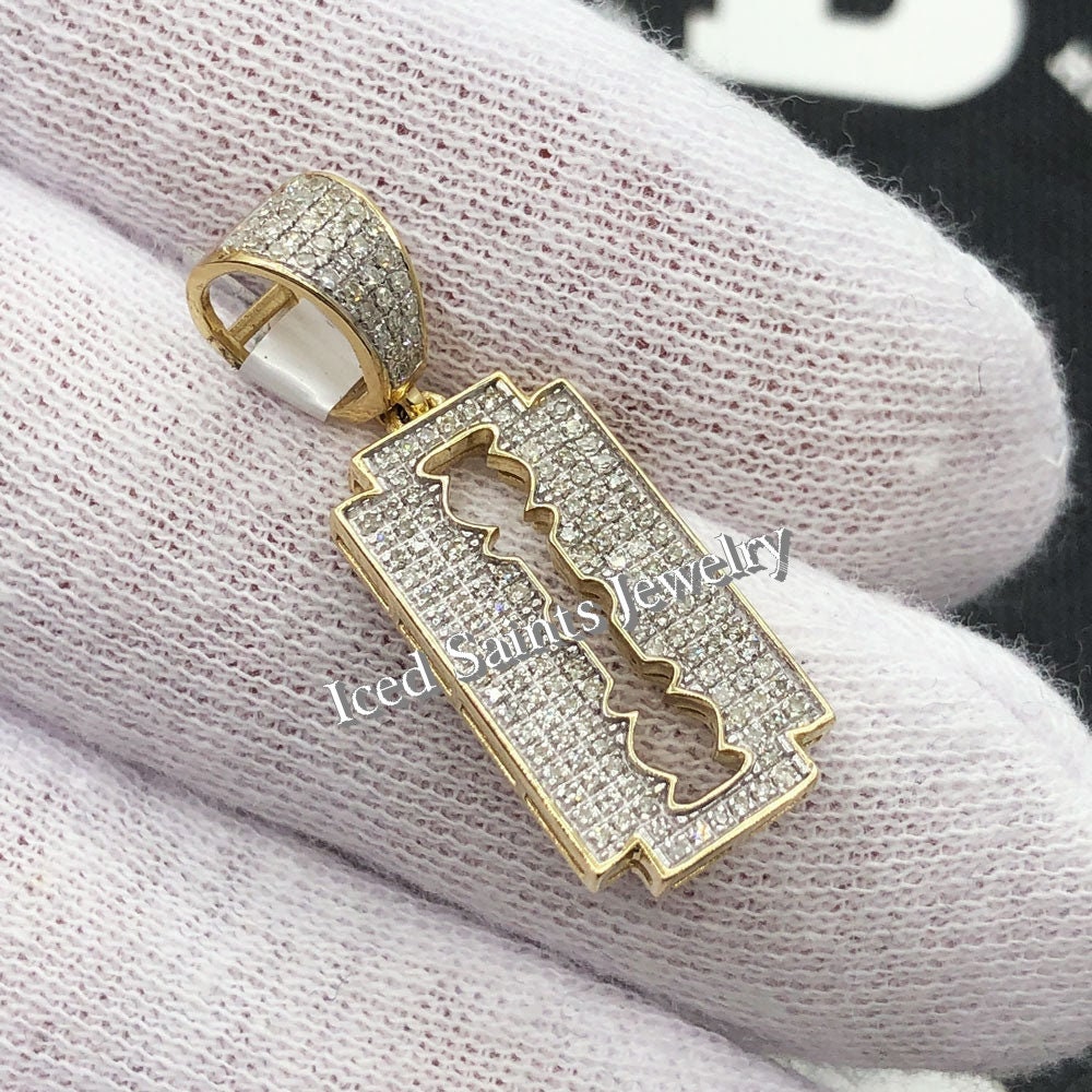 Razor Blade Diamond Pendant / Baby Size Razor Blade Moissanite Diamond ...