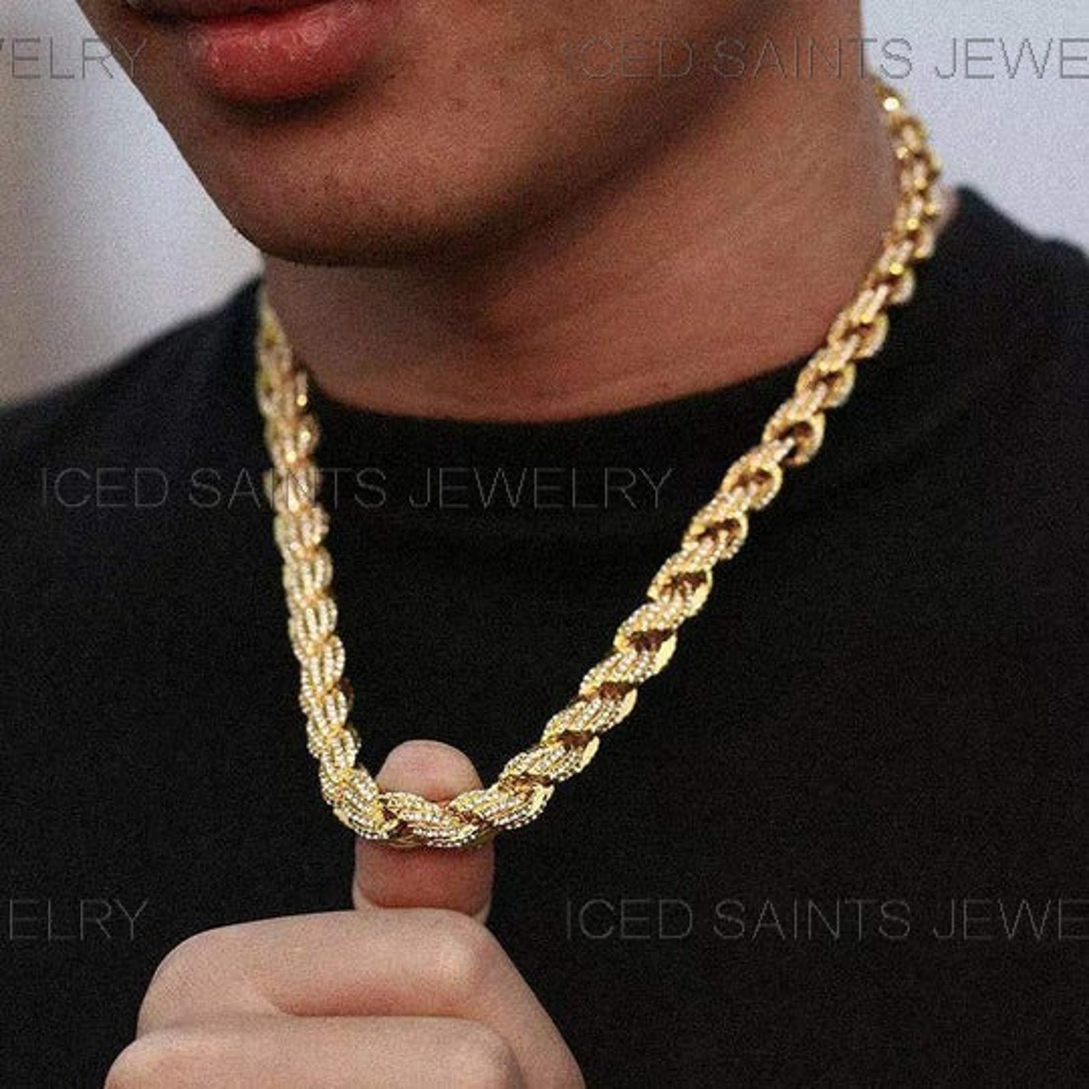 Thick Iced Out Rope Chain/ Thick Moissanite Diamond Rope Chain/ Hip Hop ...