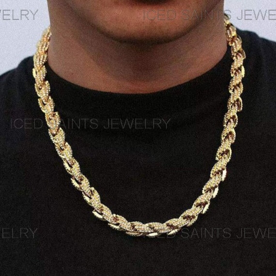 Thick Iced Out Rope Chain/ Thick Moissanite Diamond Rope Chain/ Hip Hop ...