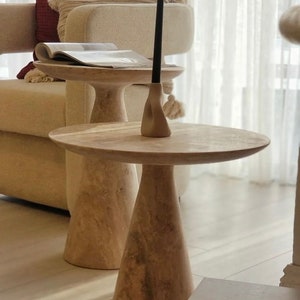 TRAVERTINE SIDE TABLE, Natural Stone Beige Marble End Table, Interior ...