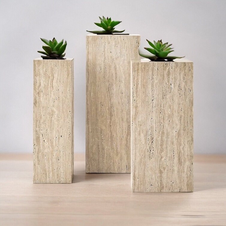 PEDESTAL TRAVERTINE, Custom Size Stone Block Pedestal, Block Side Table ...